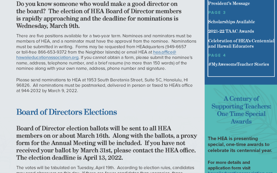 2022 Q1 Issue - The Hawaii Education Association (HEA)
